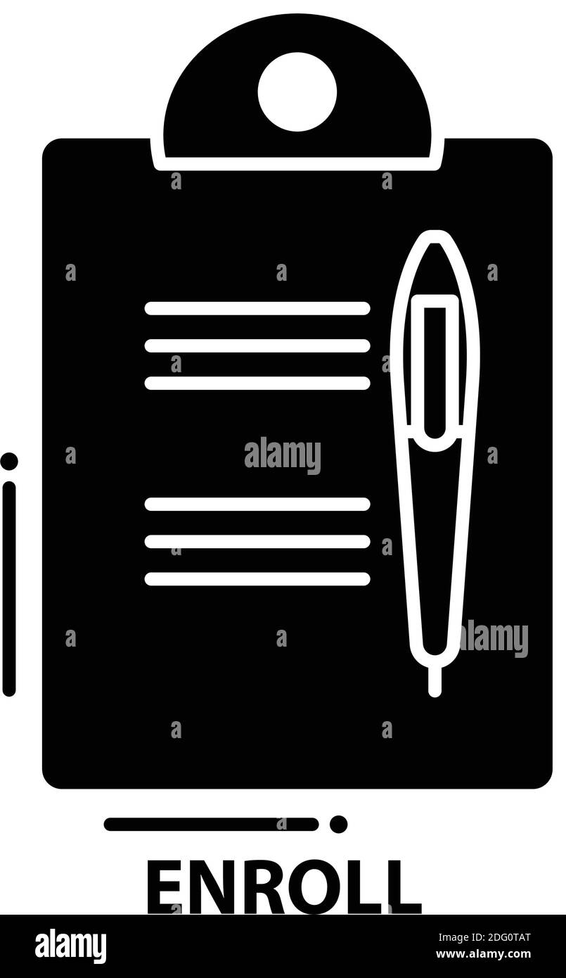 enroll icon, black vector sign with editable strokes, concept ...