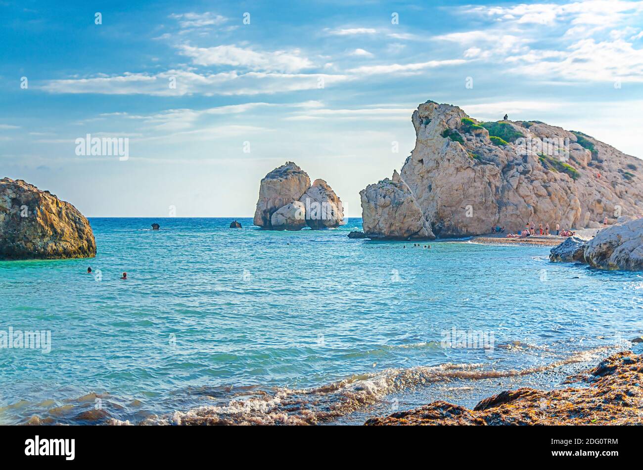 Aphrodite Beach with Stone Rocks in Aphrodite bay of Mediterranean sea ...