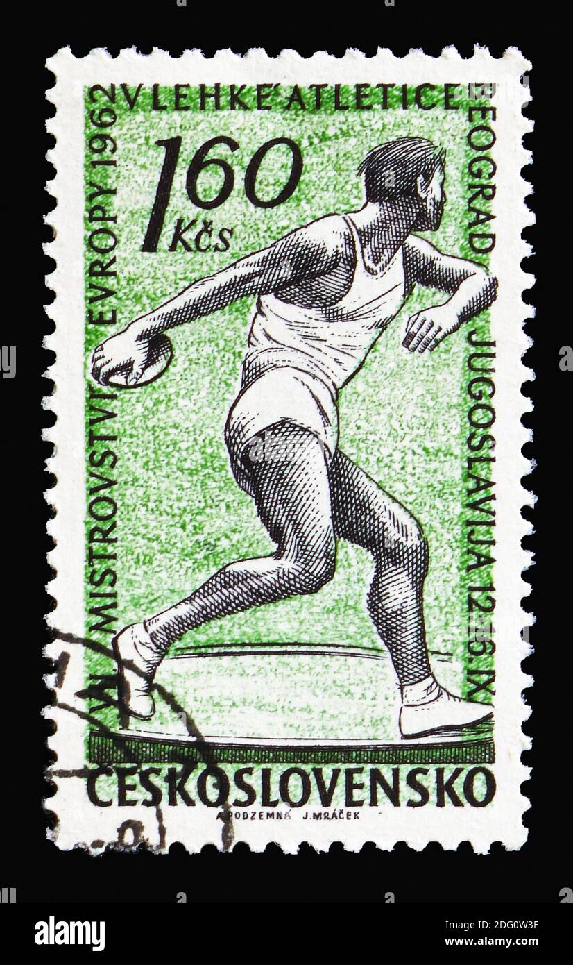 MOSCOW, RUSSIA - AUGUST 18, 2018: A stamp printed in Czechoslovakia ...