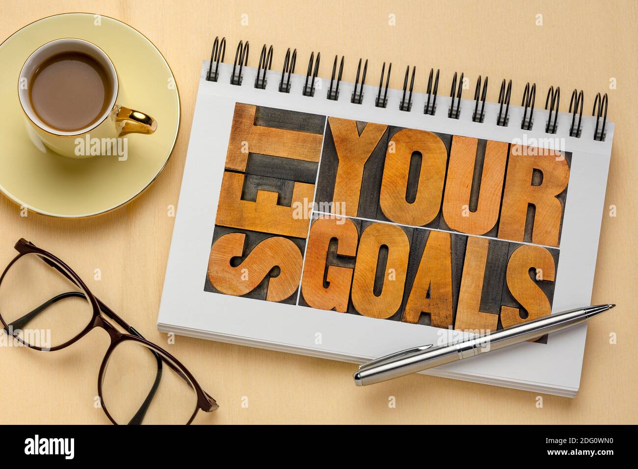 set your goals - vintage letterpress wood type lettering in a spiral ...