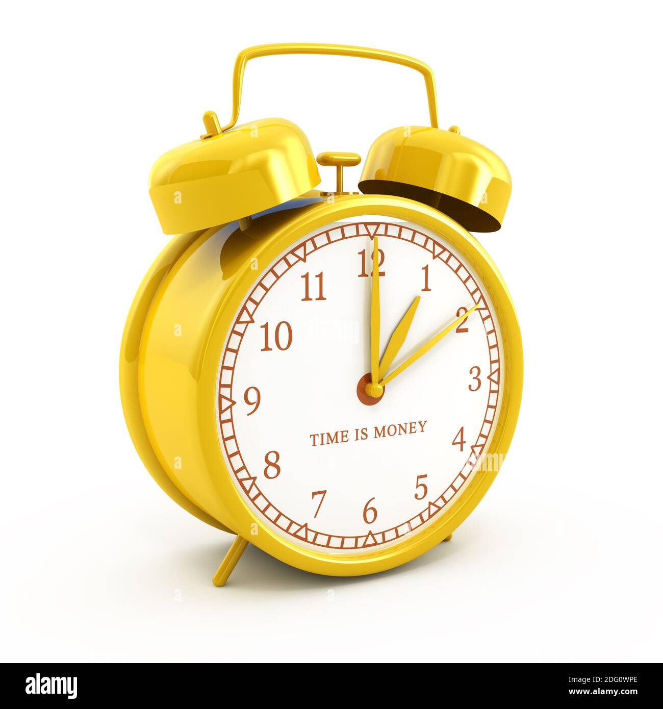 Golden retro style alarm clock with time is money sign isolated on ...