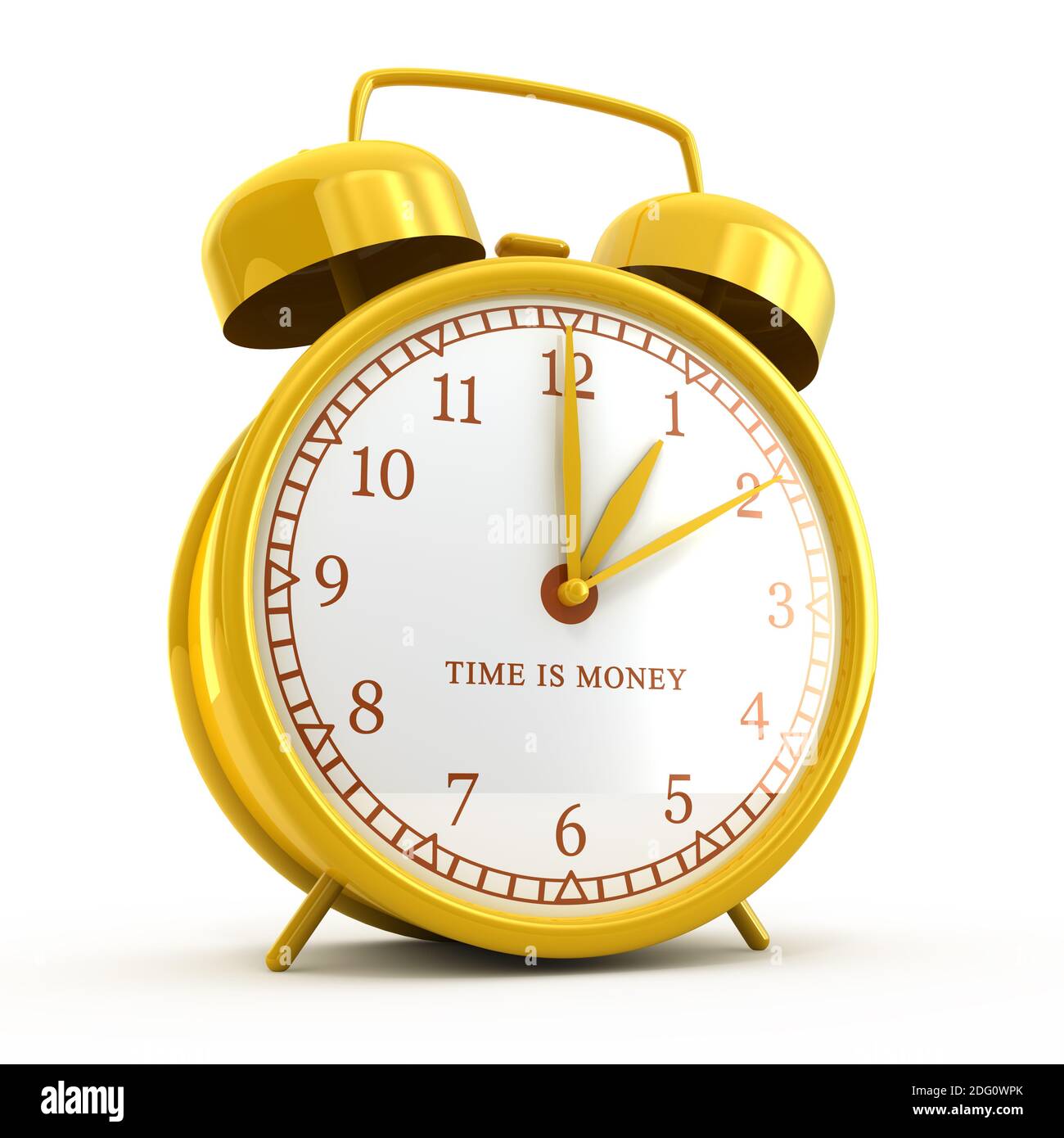 Golden alarm clock with time is money sign isolated on white Stock ...