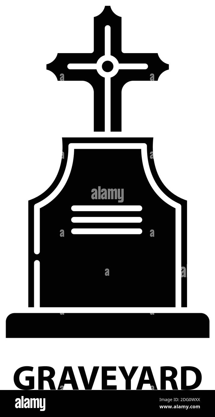 graveyard icon, black vector sign with editable strokes, concept ...