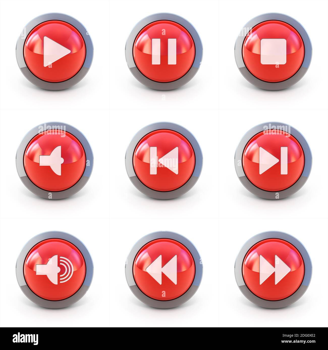 High detailed Set of media player 3d buttons isolated on white Stock ...