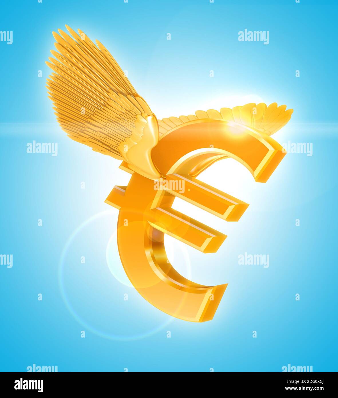 Flying Golden Euro currency sign with wings Stock Photo - Alamy
