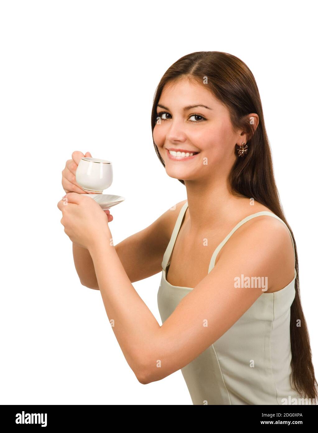 Girl with cap of coffee Stock Photo - Alamy
