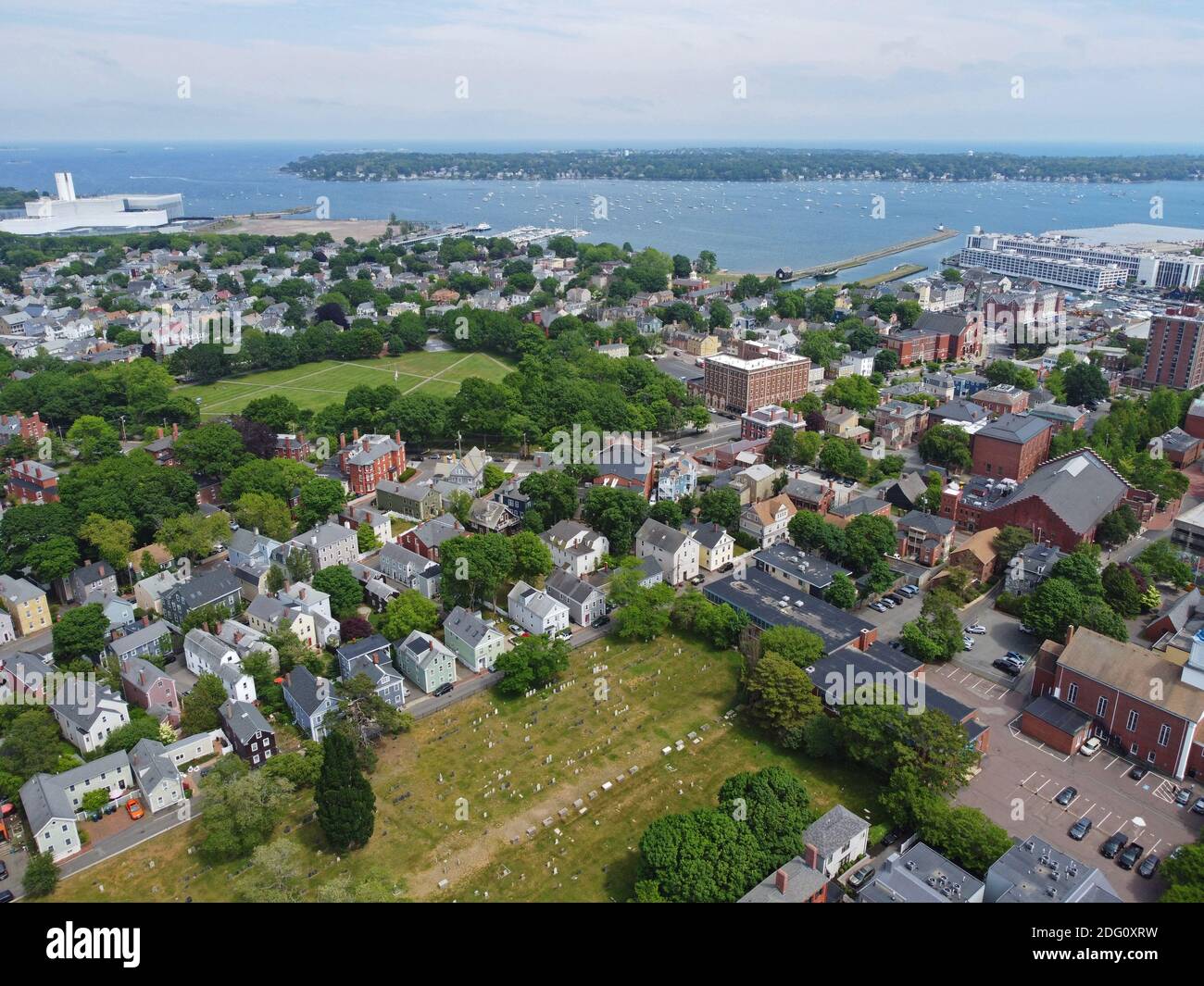 Aerial view of Salem historic city center and Salem Common in City of ...