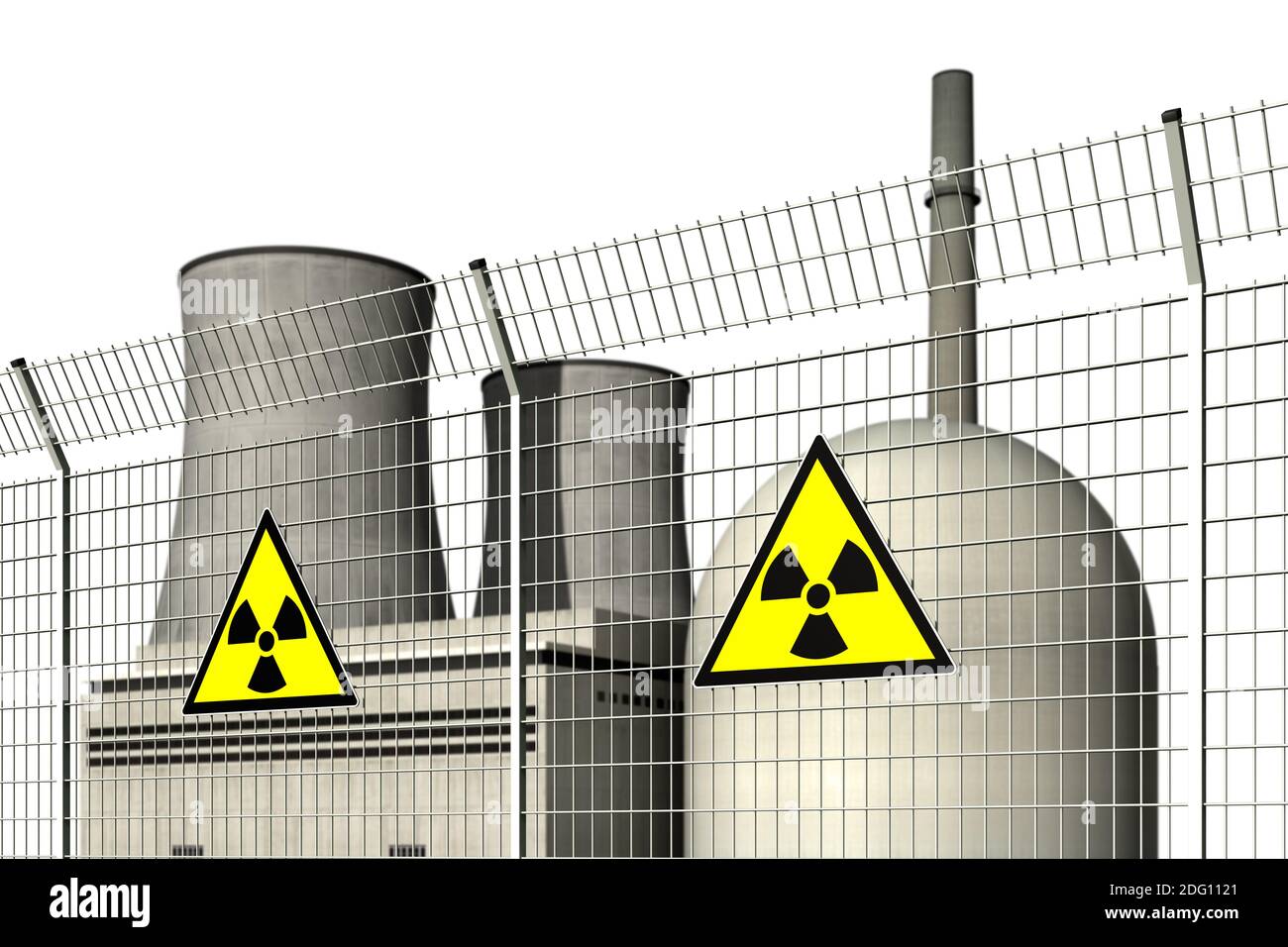 Nuclear power plant behind a barrier fence with warning signs for ...
