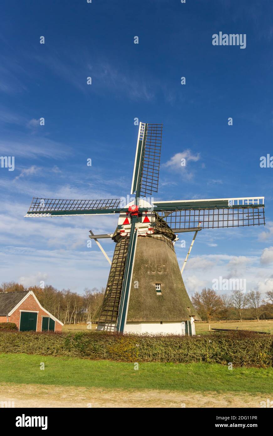 Historic windmill in the nature reserve of Oudemolen, Netherlands Stock ...