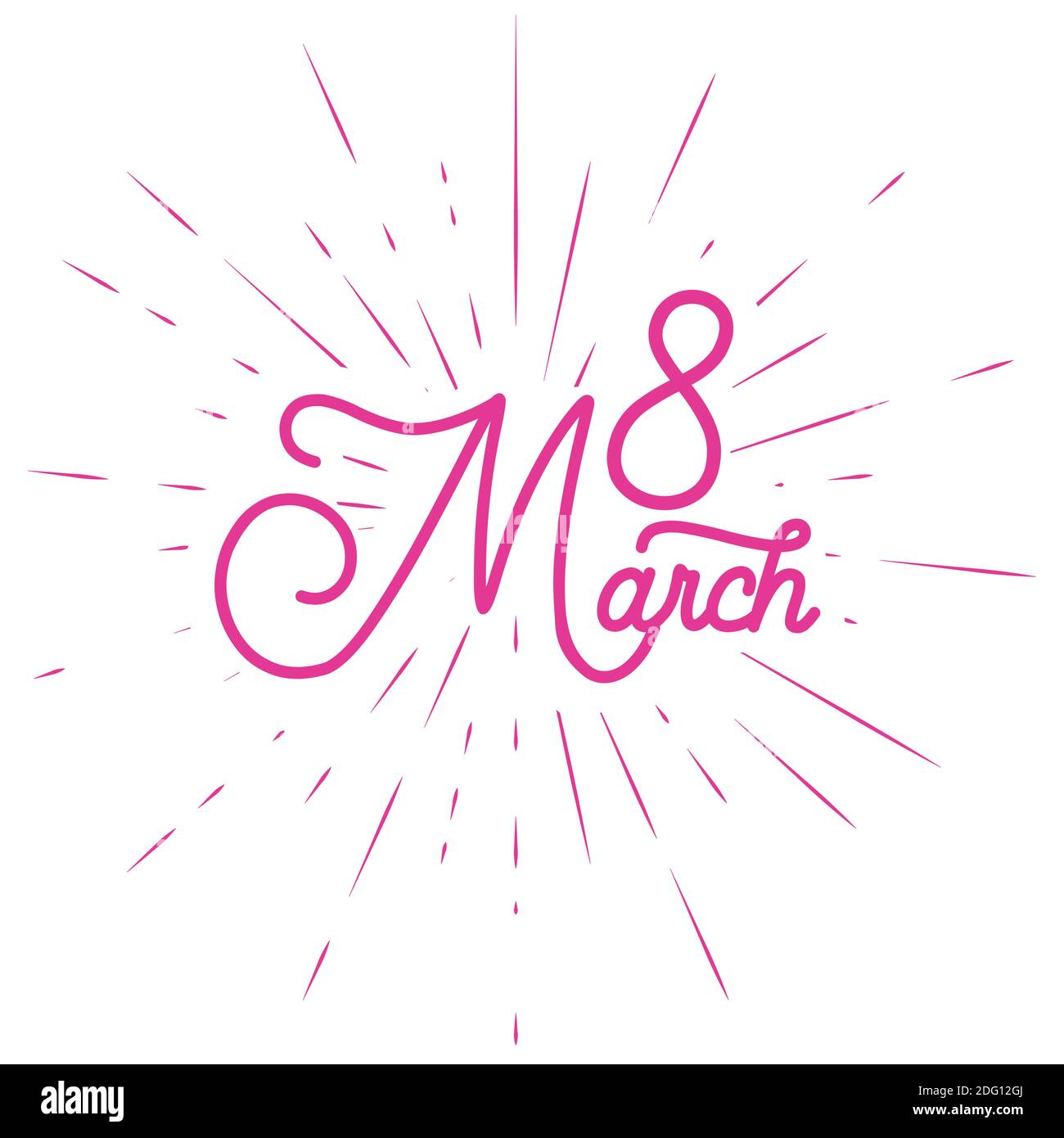 typographic illustration of 8 MARCH retro label with light rays ...