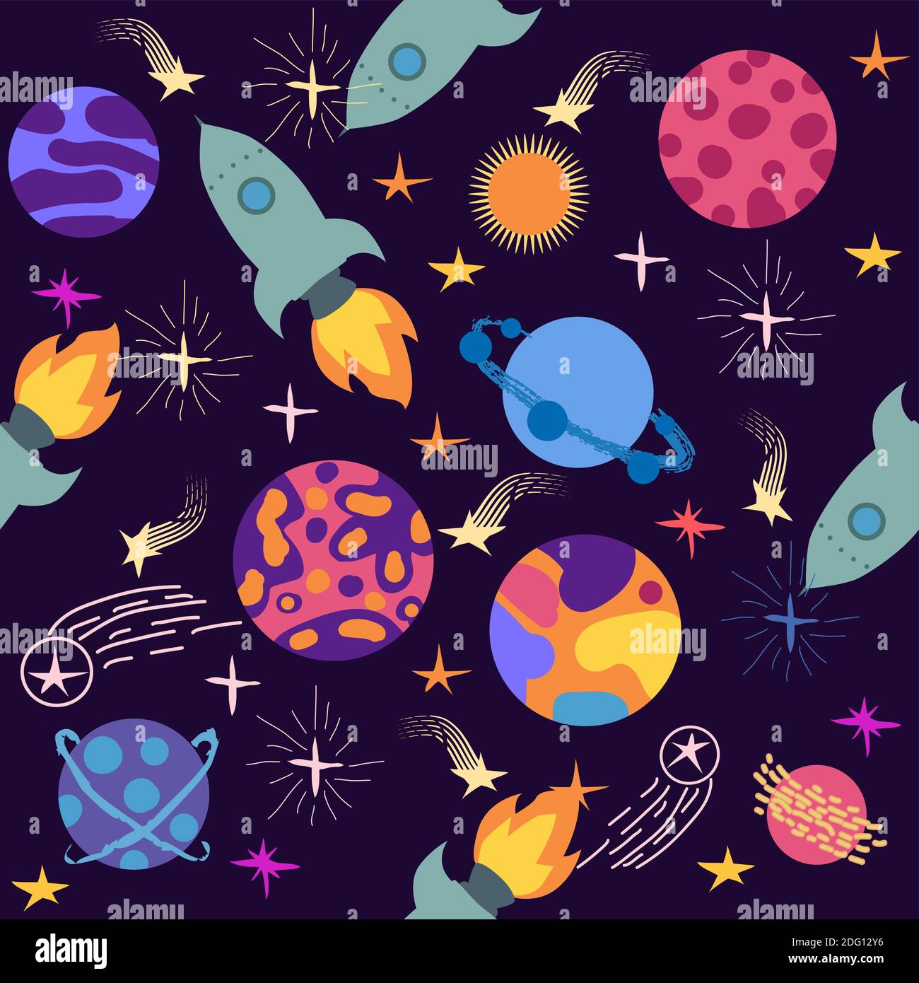 Seamless outer space ufo rocket science kids background pattern Stock ...