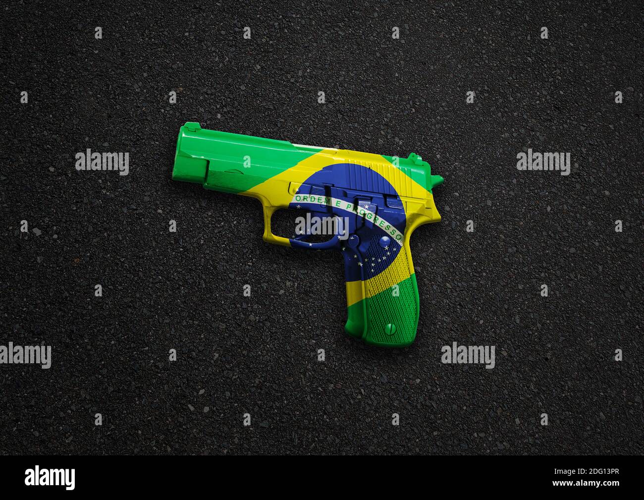 A handgun illustration with a Brazilian flag overlay to symbolize gun ...