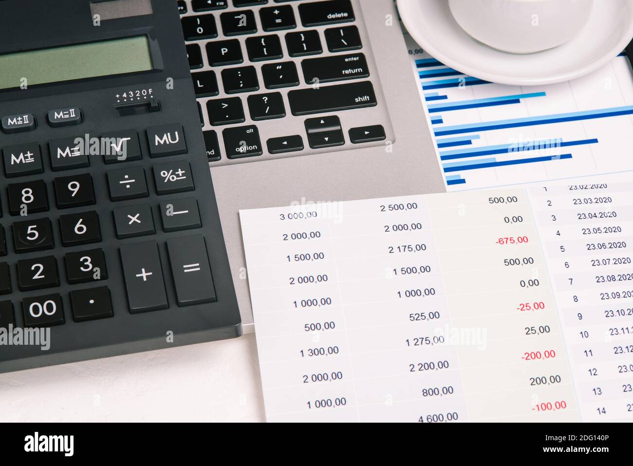 Accounting. Workplace with a computer, calculator, financial documents ...