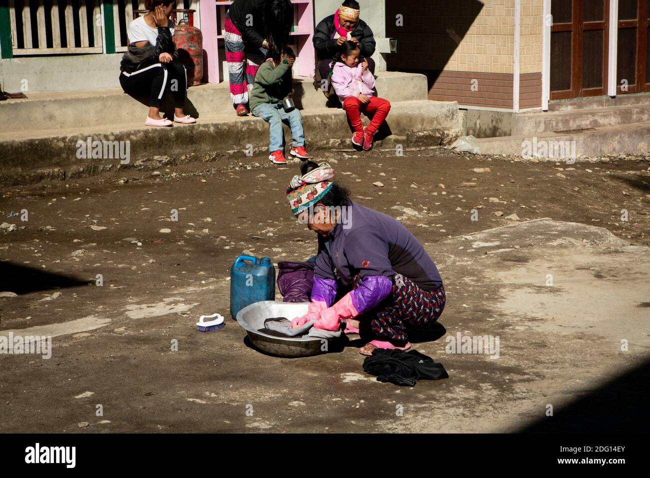 People in the street of Lukla Stock Photo - Alamy