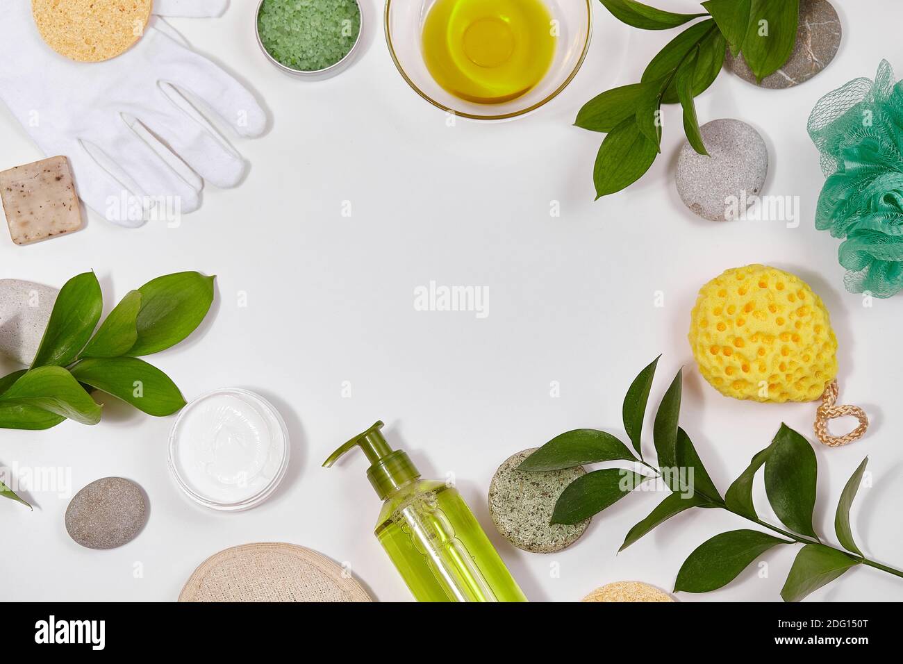 Spa background with Bath Accessories, Face and Body care. Set for ...