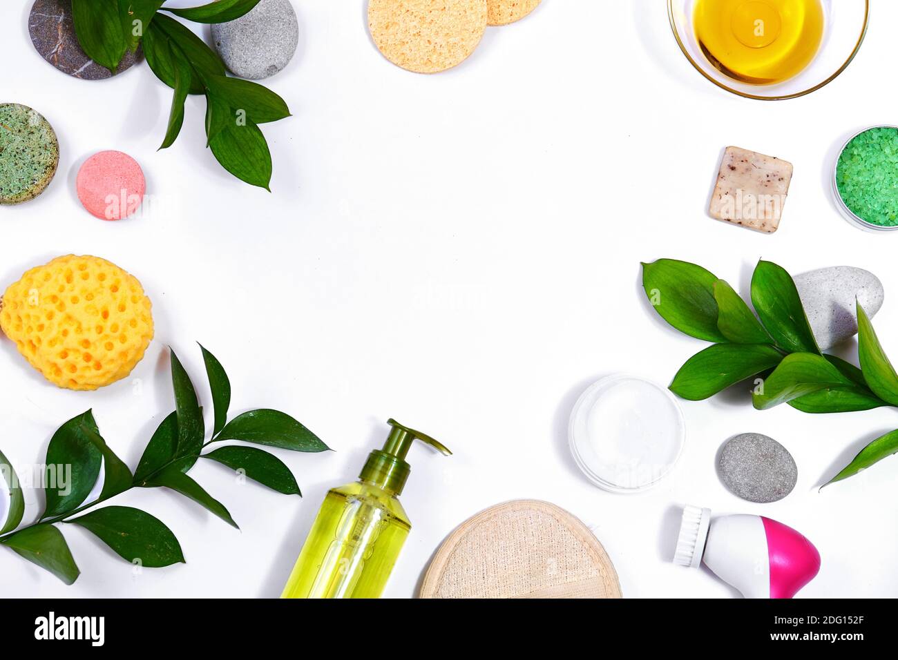 Spa background with Bath Accessories, Face and Body care. Set for ...