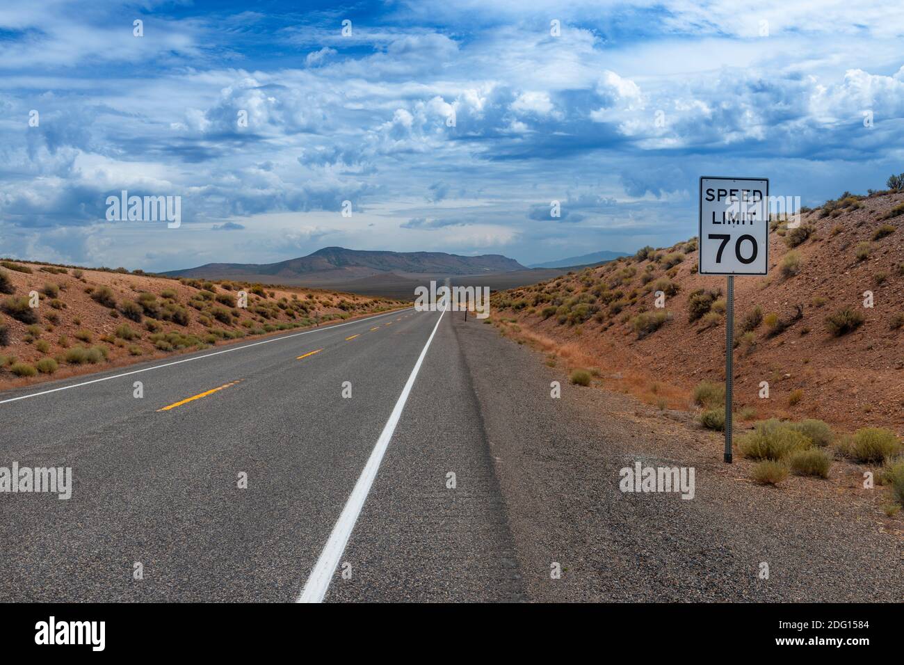View of the US route 50 (known as the Loneliest Road in America) in the ...