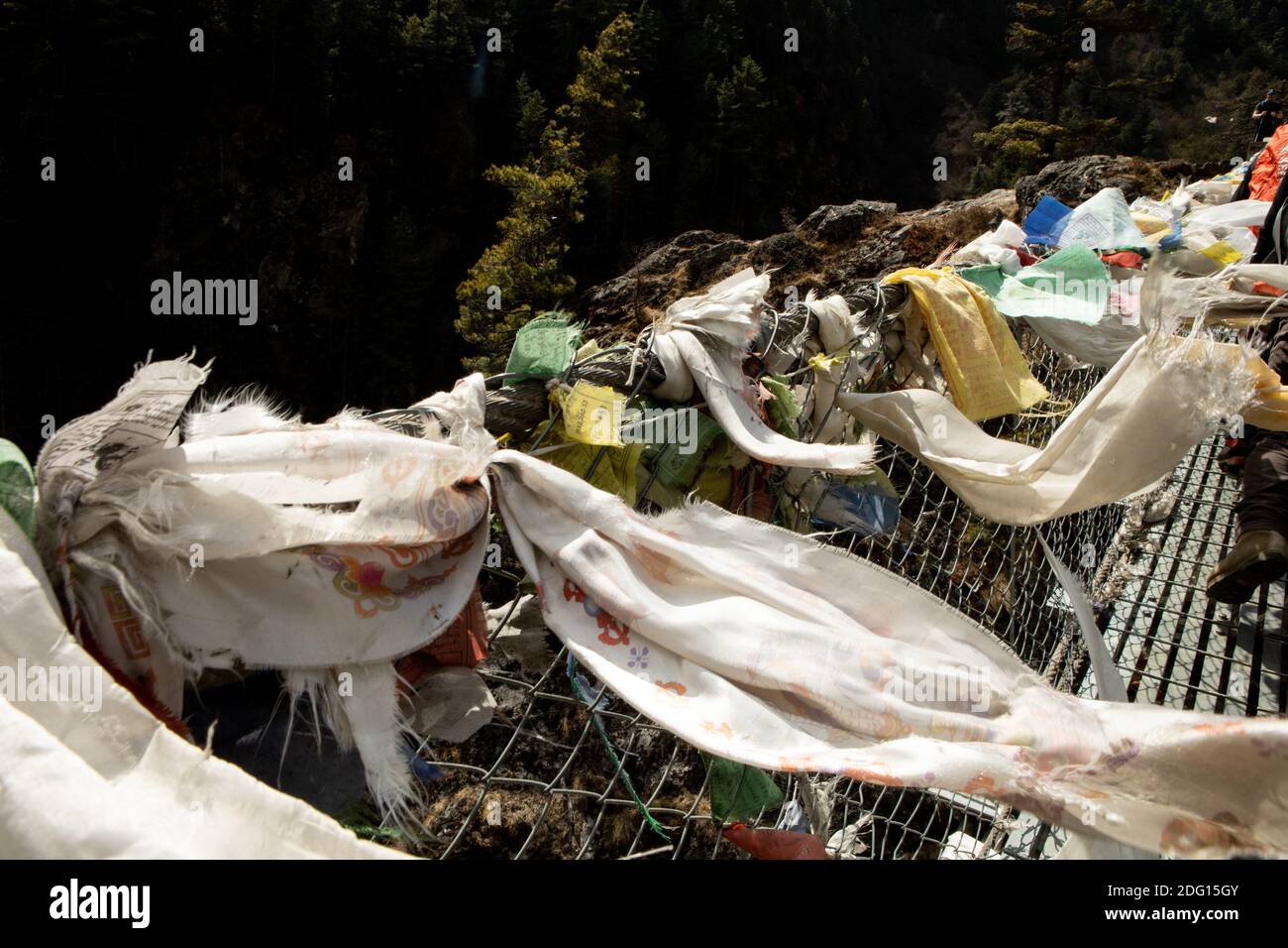 Prayer flags on the Hillary Bridge Stock Photo - Alamy