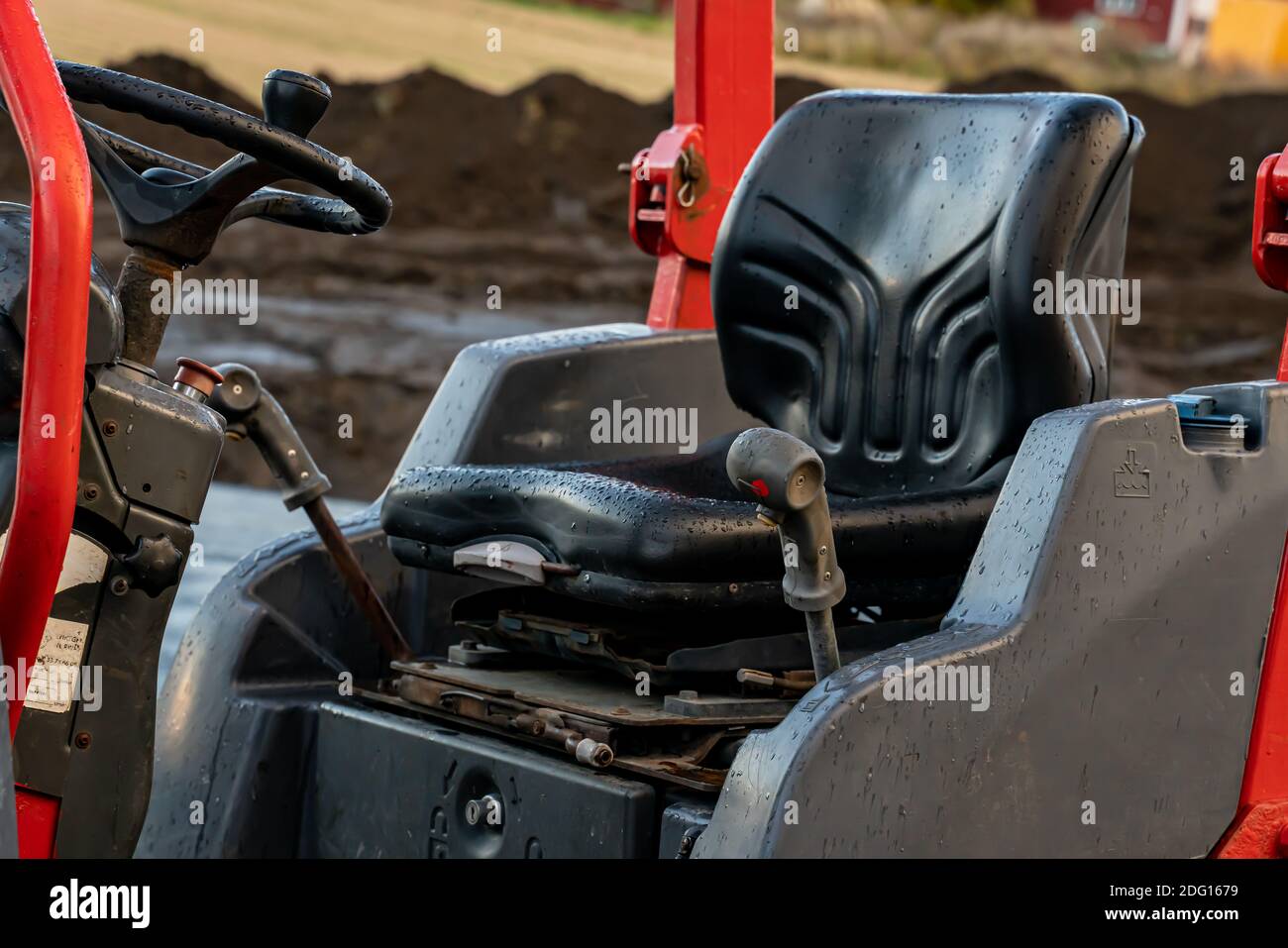 Cabin and drivers seat on a large excavation machine on a construction ...