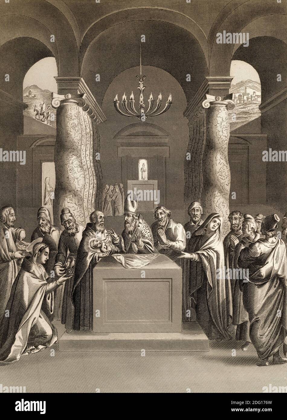 The Purification of Jesus, steel engraving, 1853, digitally restored ...