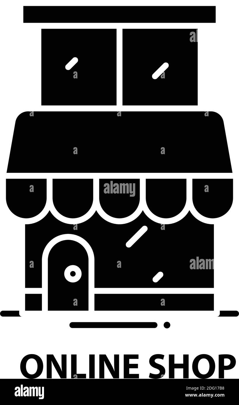 online shop icon, black vector sign with editable strokes, concept ...