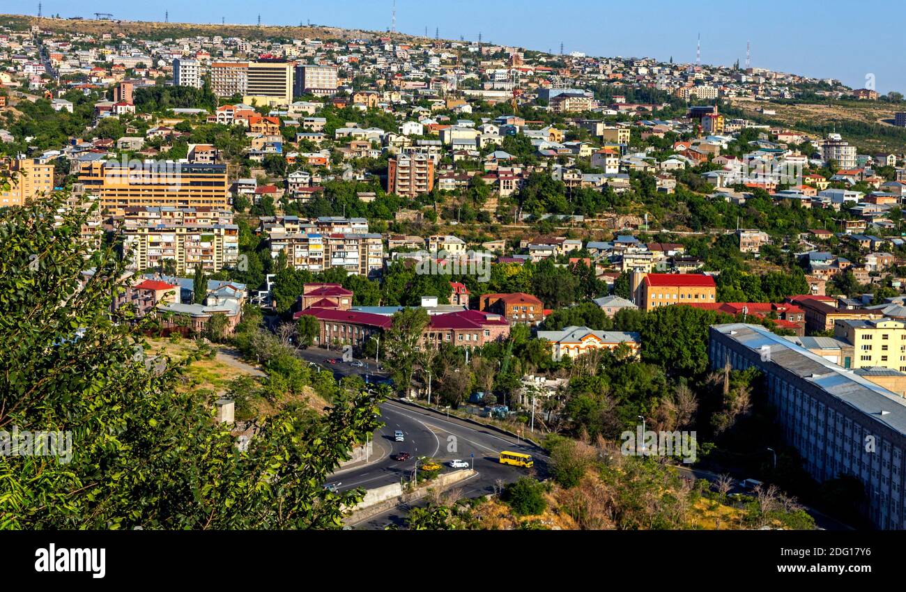 View of the city of Yerevan, largest of the city of Armenia, one of the ...