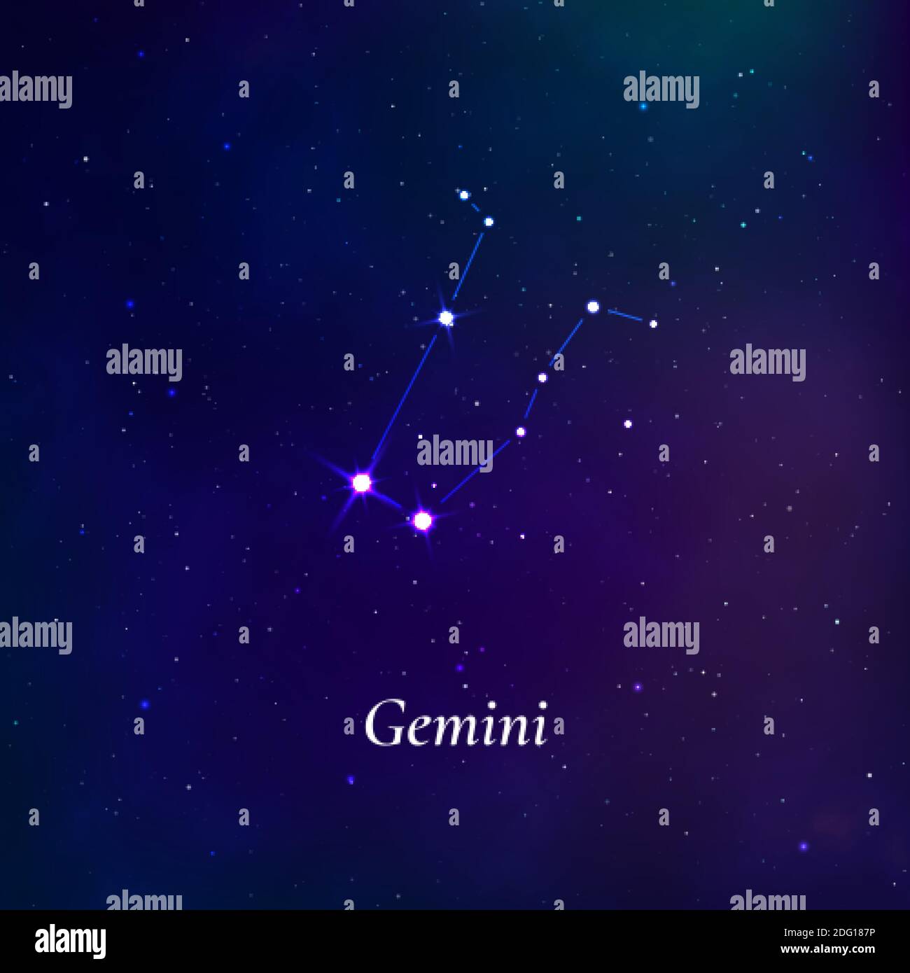 Gemini sign. Stars map of zodiac constellation on dark blue background ...