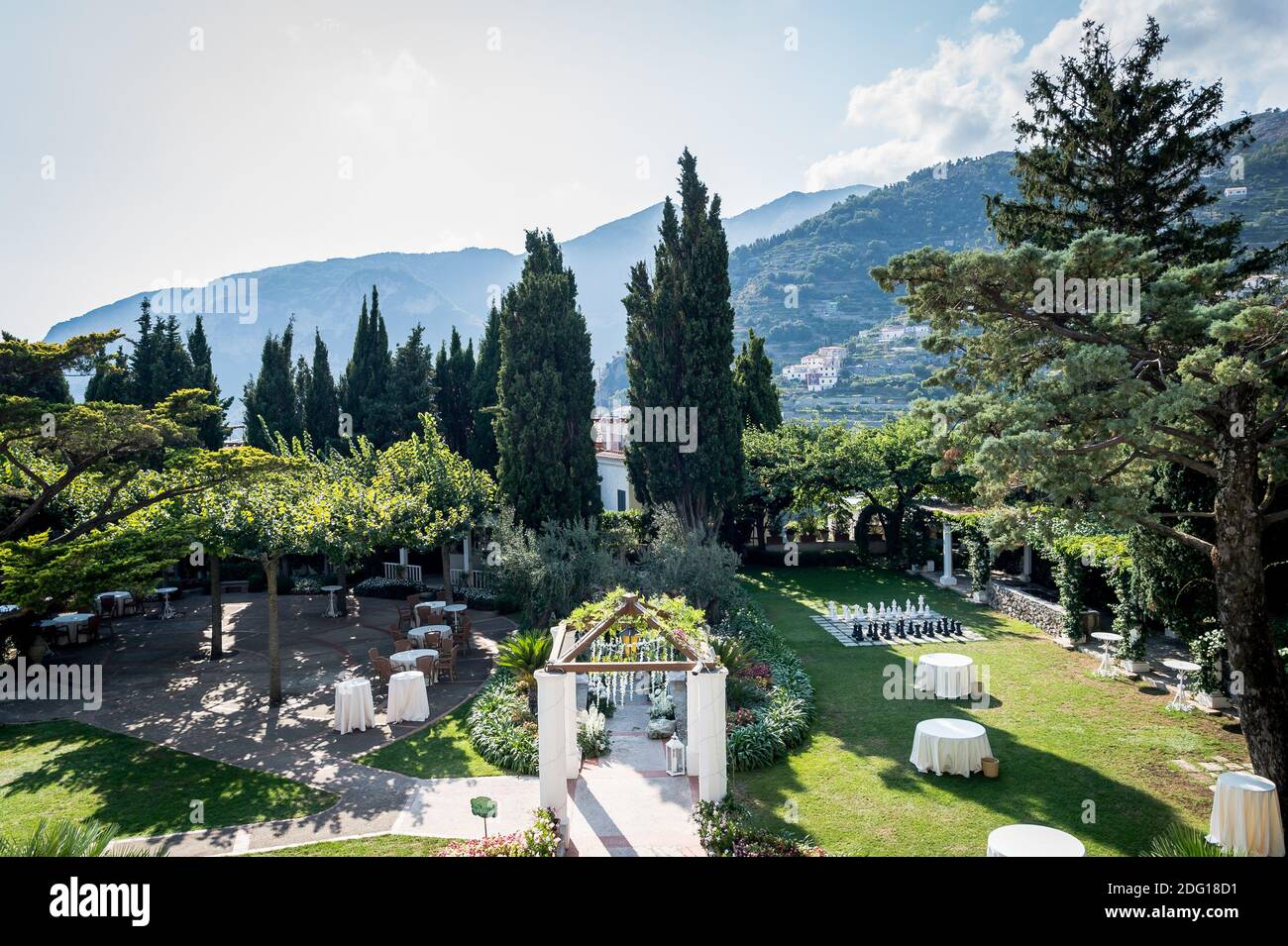 The stunning garden of Villa Eva in the town of Ravello Italy. A ...