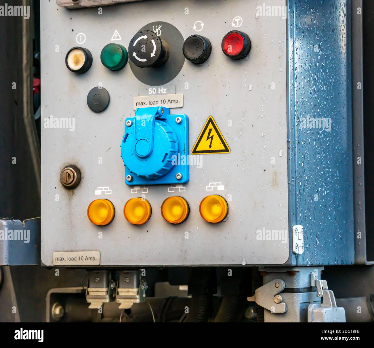 Industrial electrical control box with knobs and buttons Stock Photo ...