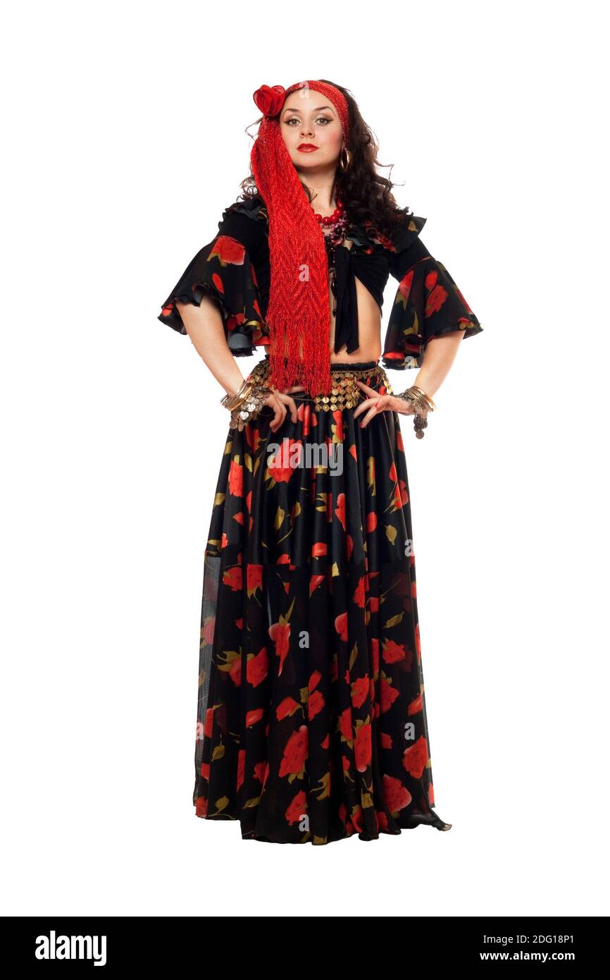 Passionate gypsy woman in a black skirt. Isolated Stock Photo - Alamy