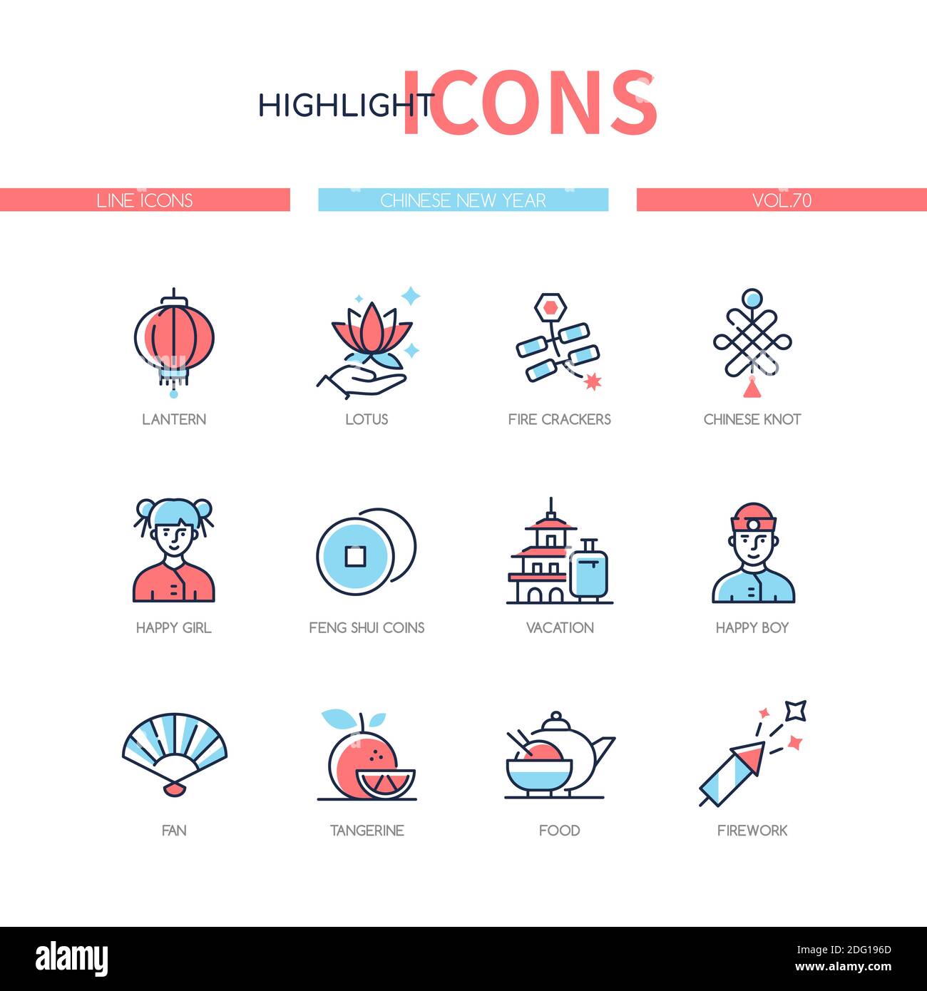 Chinese New Year - line design style icons set. Holiday traditions and ...