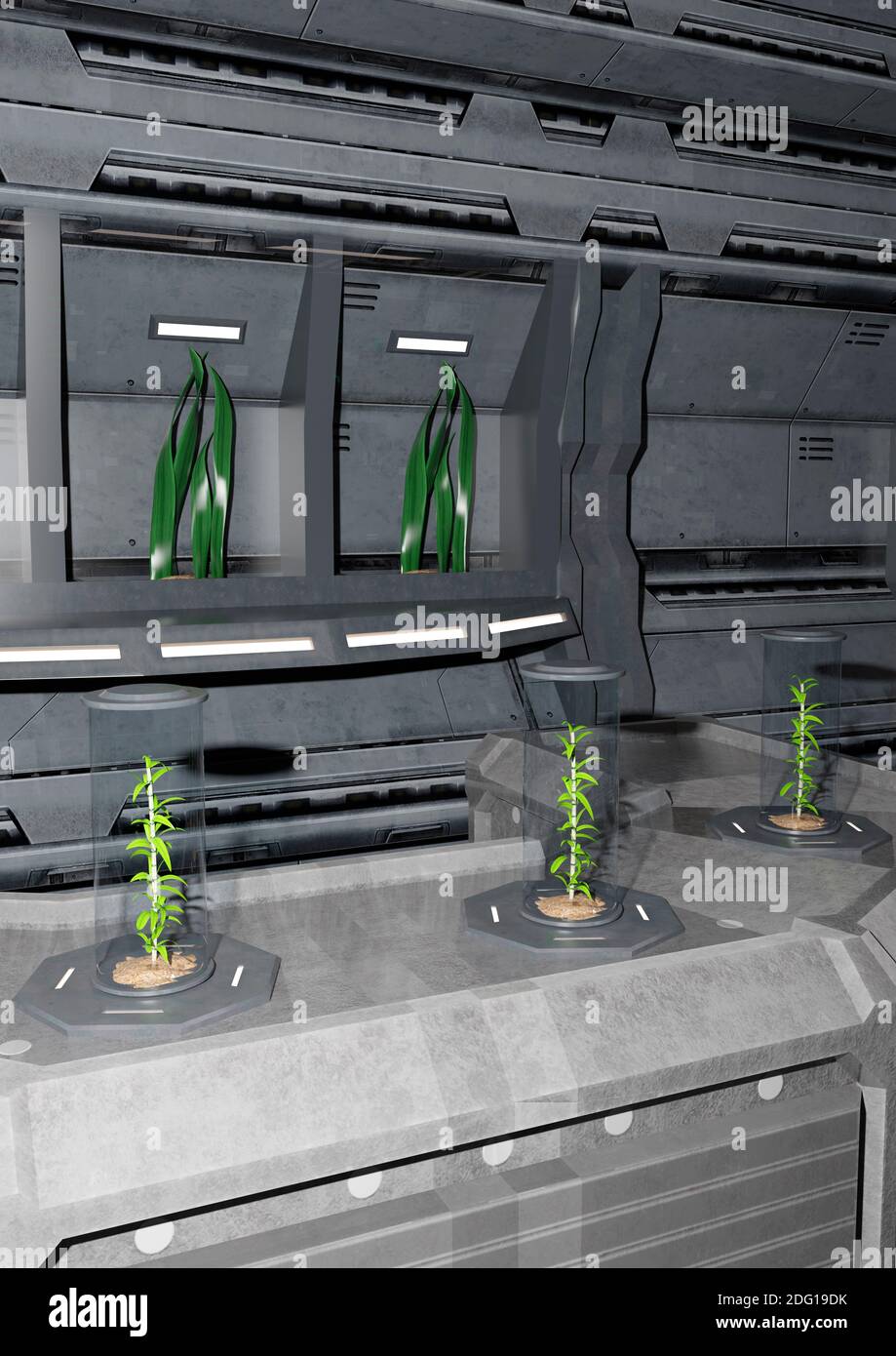 3D rendering of a science fiction botanical space laboratory Stock ...