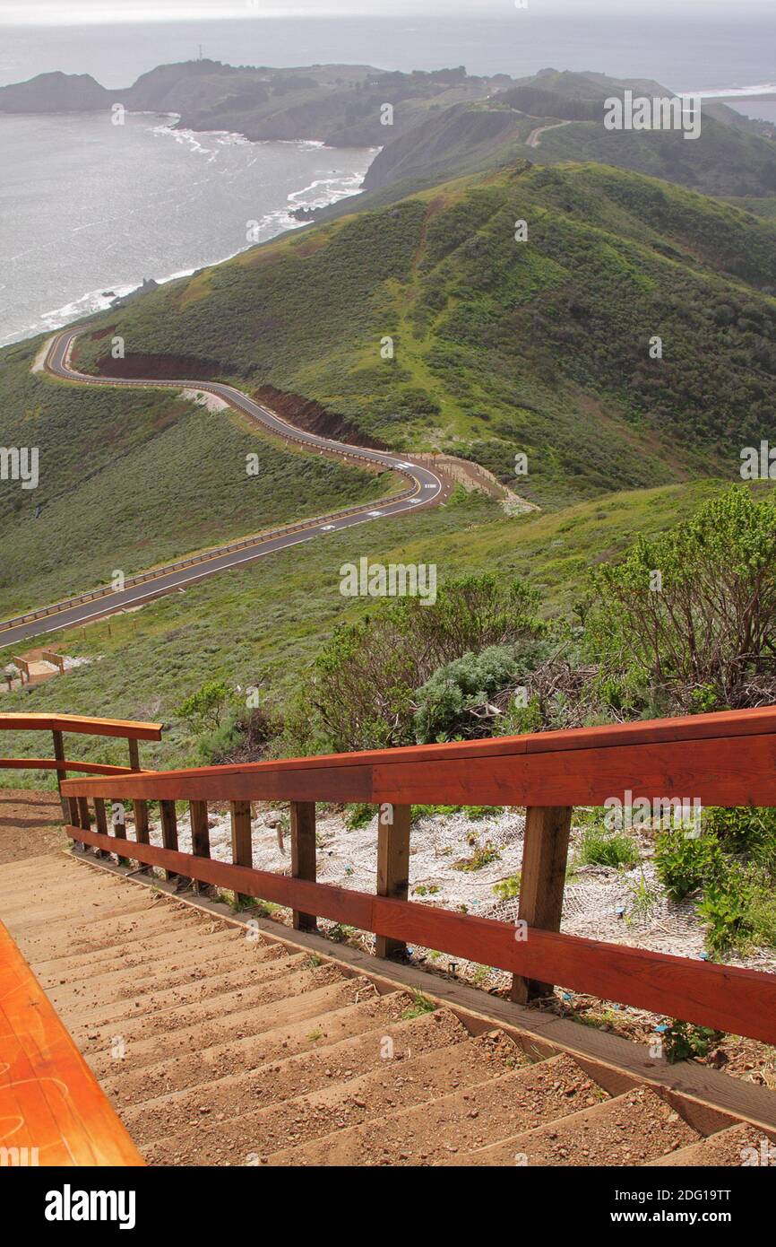 Observation point and hills by ocean Stock Photo - Alamy