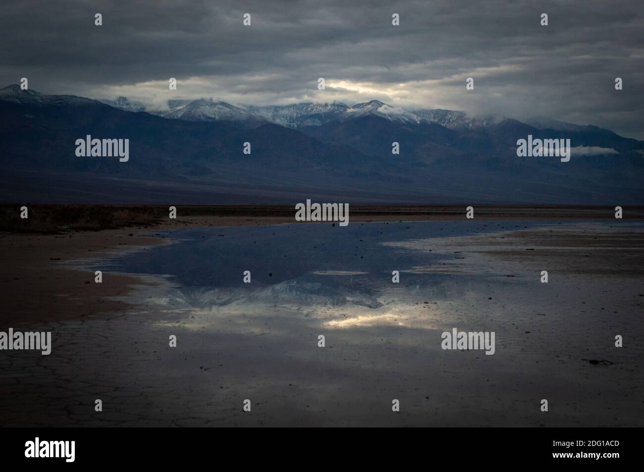 Twilight falls on Death Valley at the lowest point of elevation in the ...