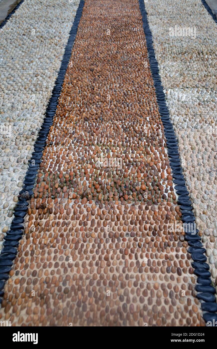 The pedestrian walkway is made from beautiful natural stone. Yellow ...