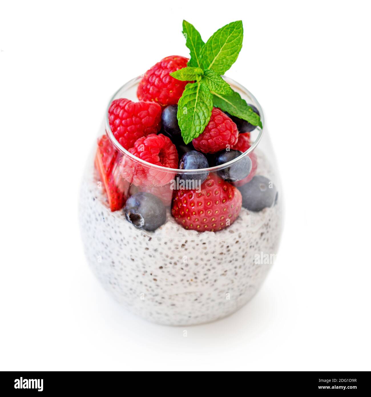 Glass of Chia seed pudding with fruits and fresh berries isolated on ...