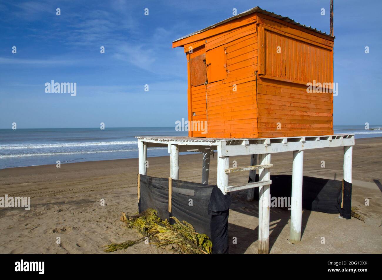Orange lifeguard tower Stock Photo - Alamy