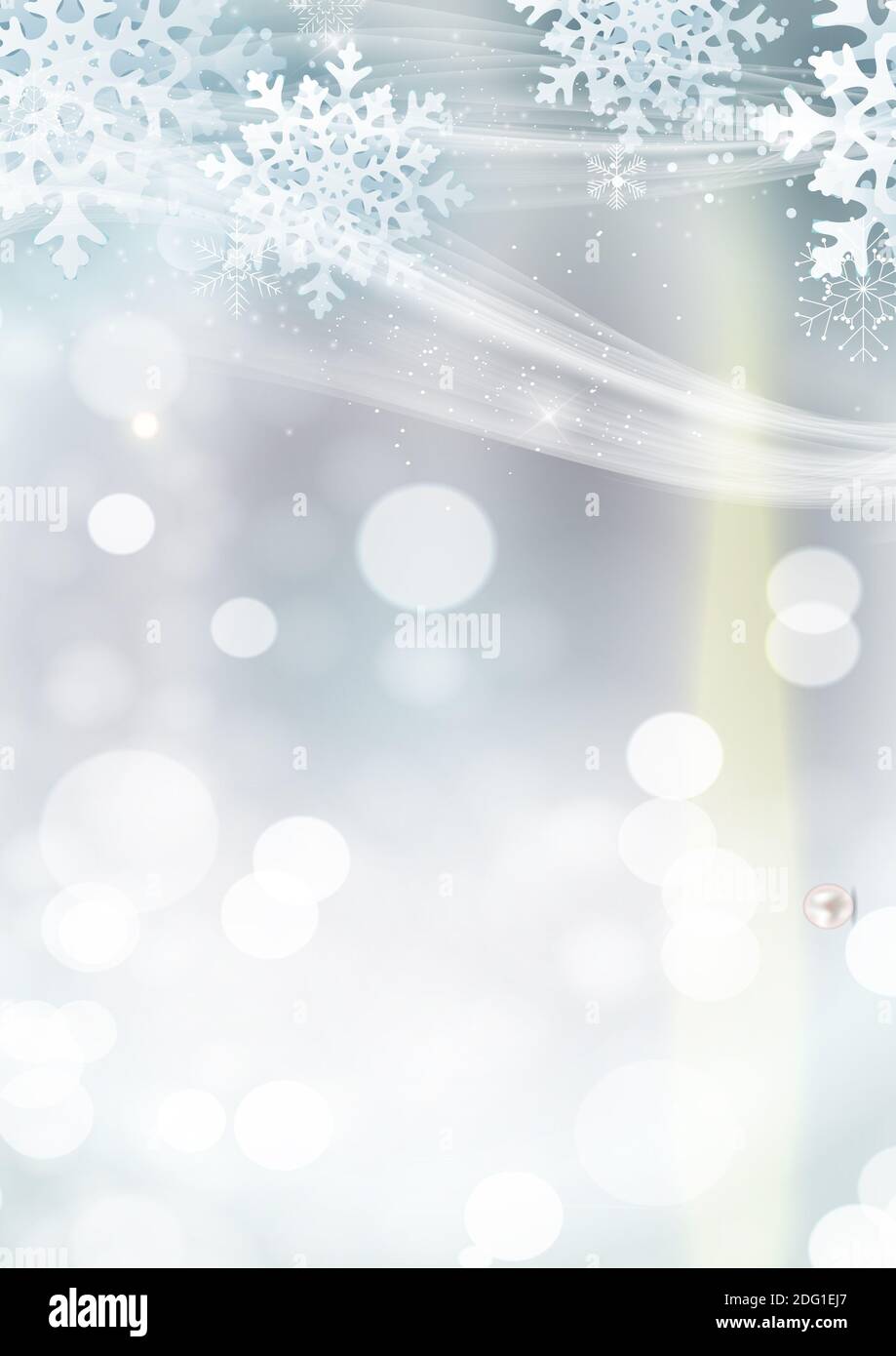 Winter decorative background template with snow, snowflakes and wind ...