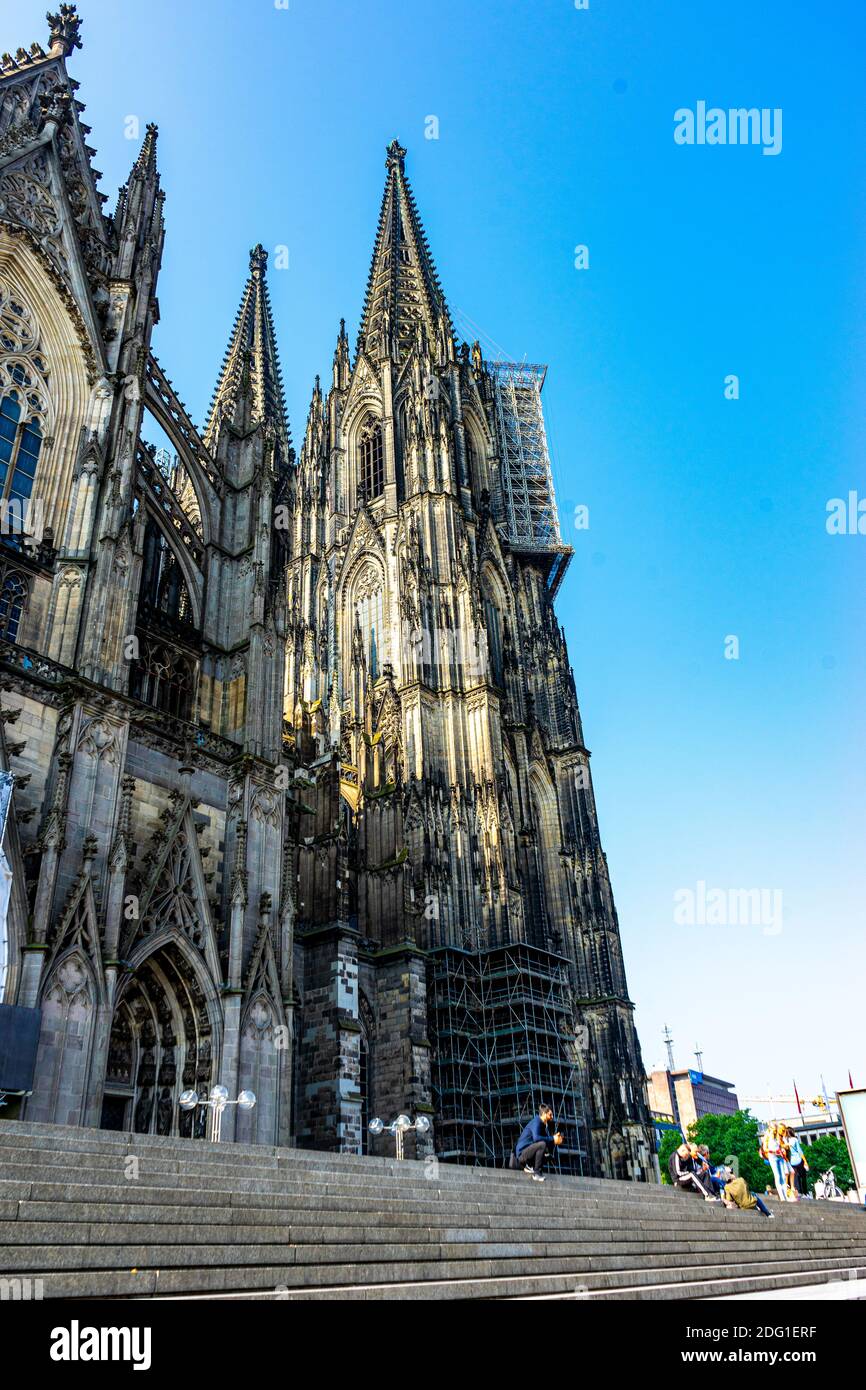A vertical shot of a historic Cologne Cathedral exterior wall ...