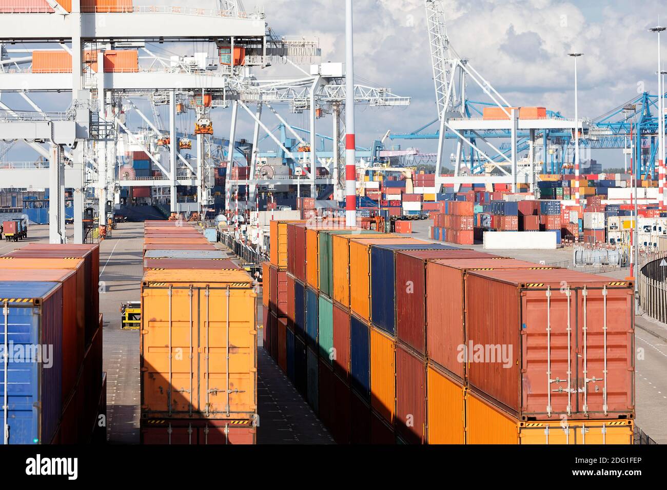 Container ship terminal in Europe, large group of containers Stock ...