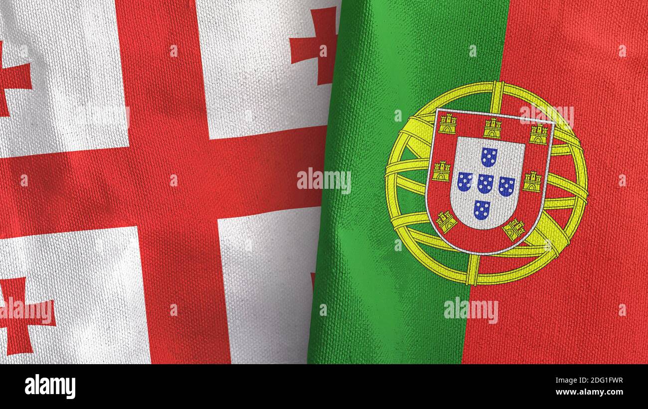 Portugal and Georgia two flags textile cloth 3D rendering Stock Photo ...