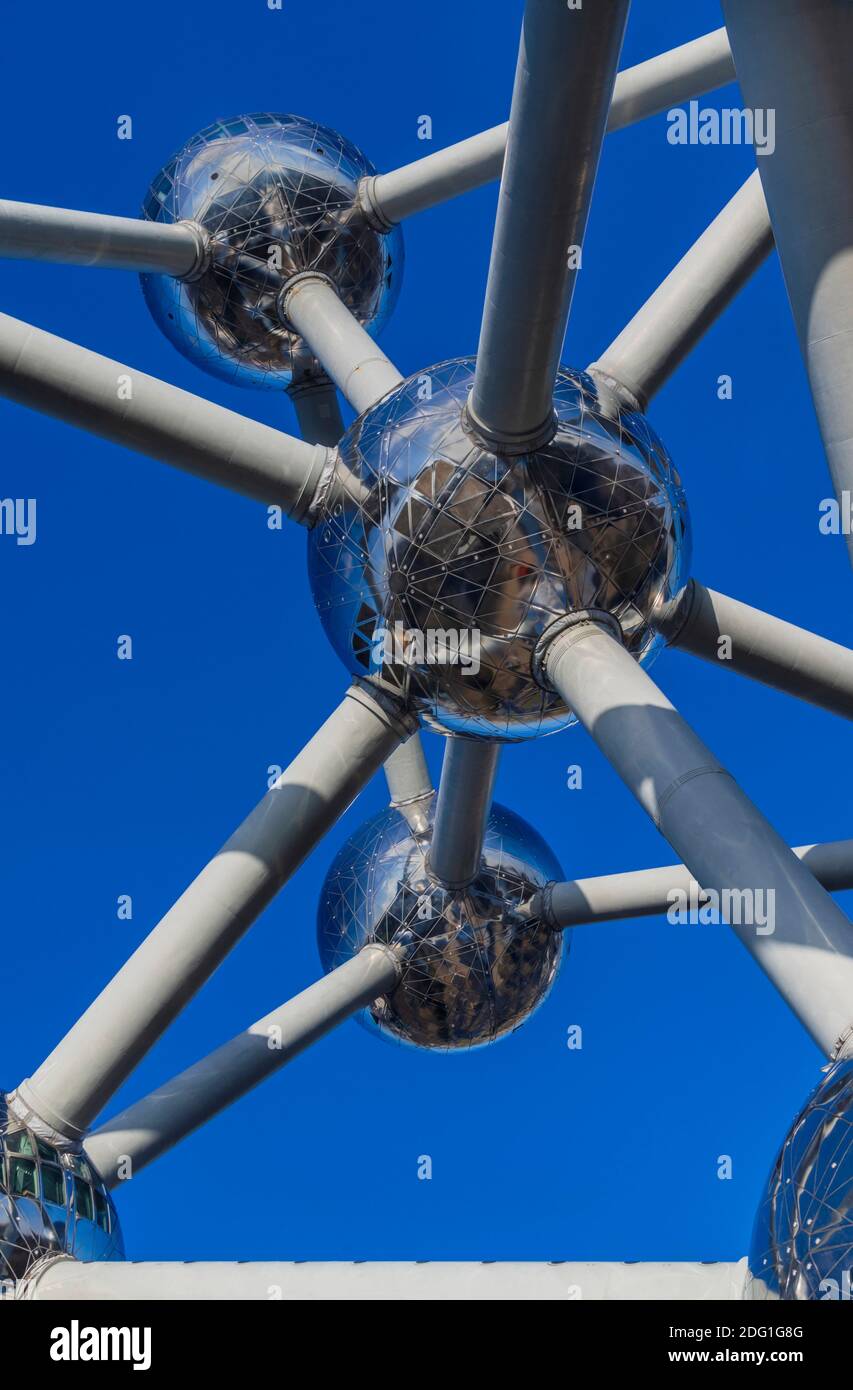 Belgium, Brussels, The Atomium, Graphic close up detail of some of the ...