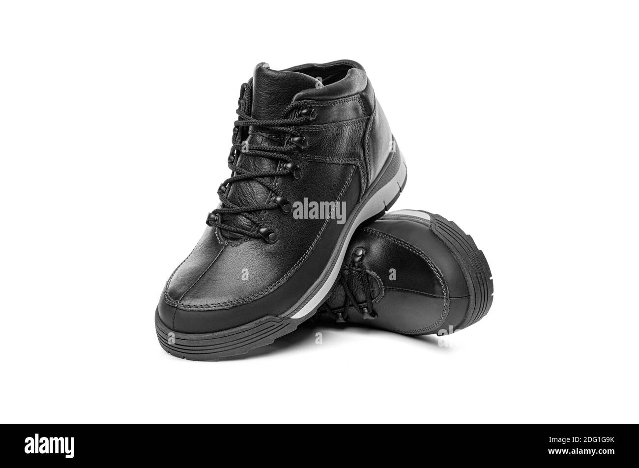 Black boots isolated on white background Stock Photo - Alamy