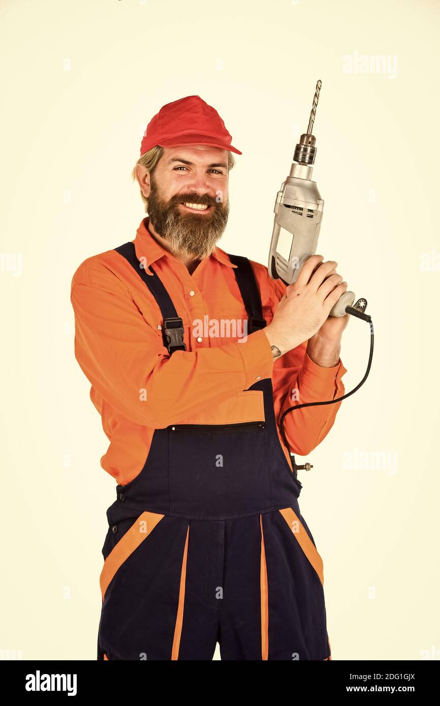 Drilling concept. Perforator and bit. Safety measures. Powerful drill ...