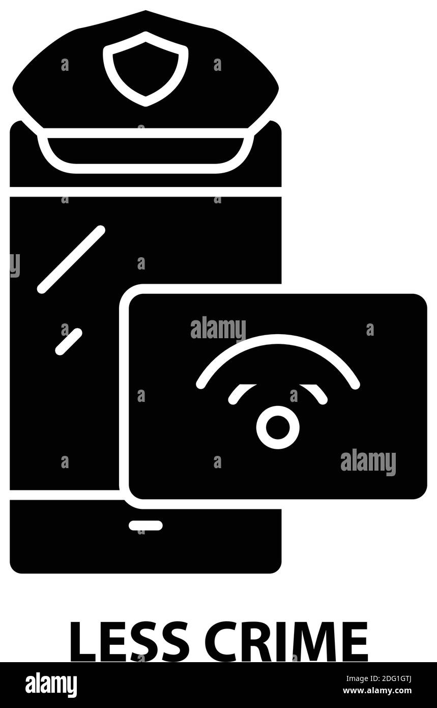 less crime icon, black vector sign with editable strokes, concept ...