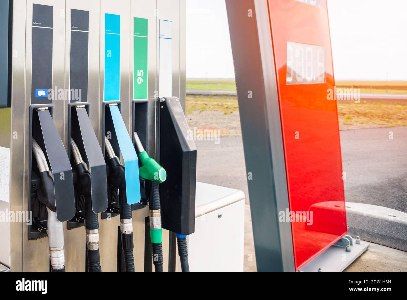 Close up of a deserted petrol station along a country road in summer ...