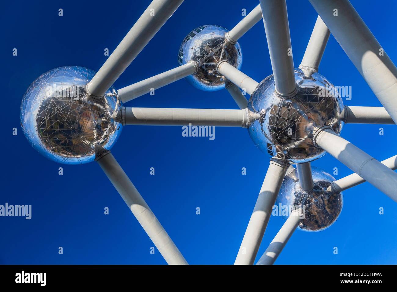 Belgium, Brussels, The Atomium, Graphic close up detail of some of the ...