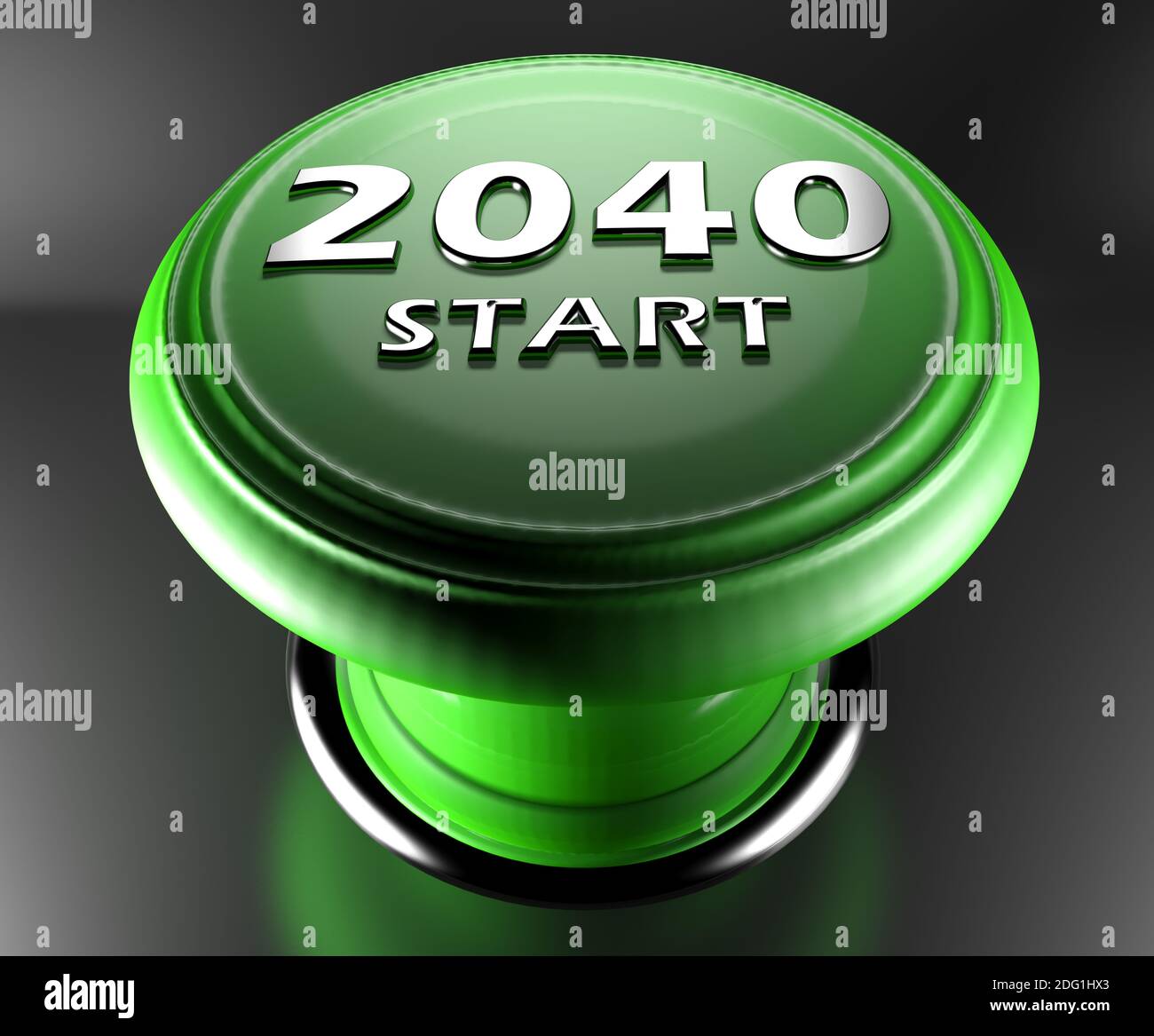 2040 START green push button on black background - 3D rendering ...
