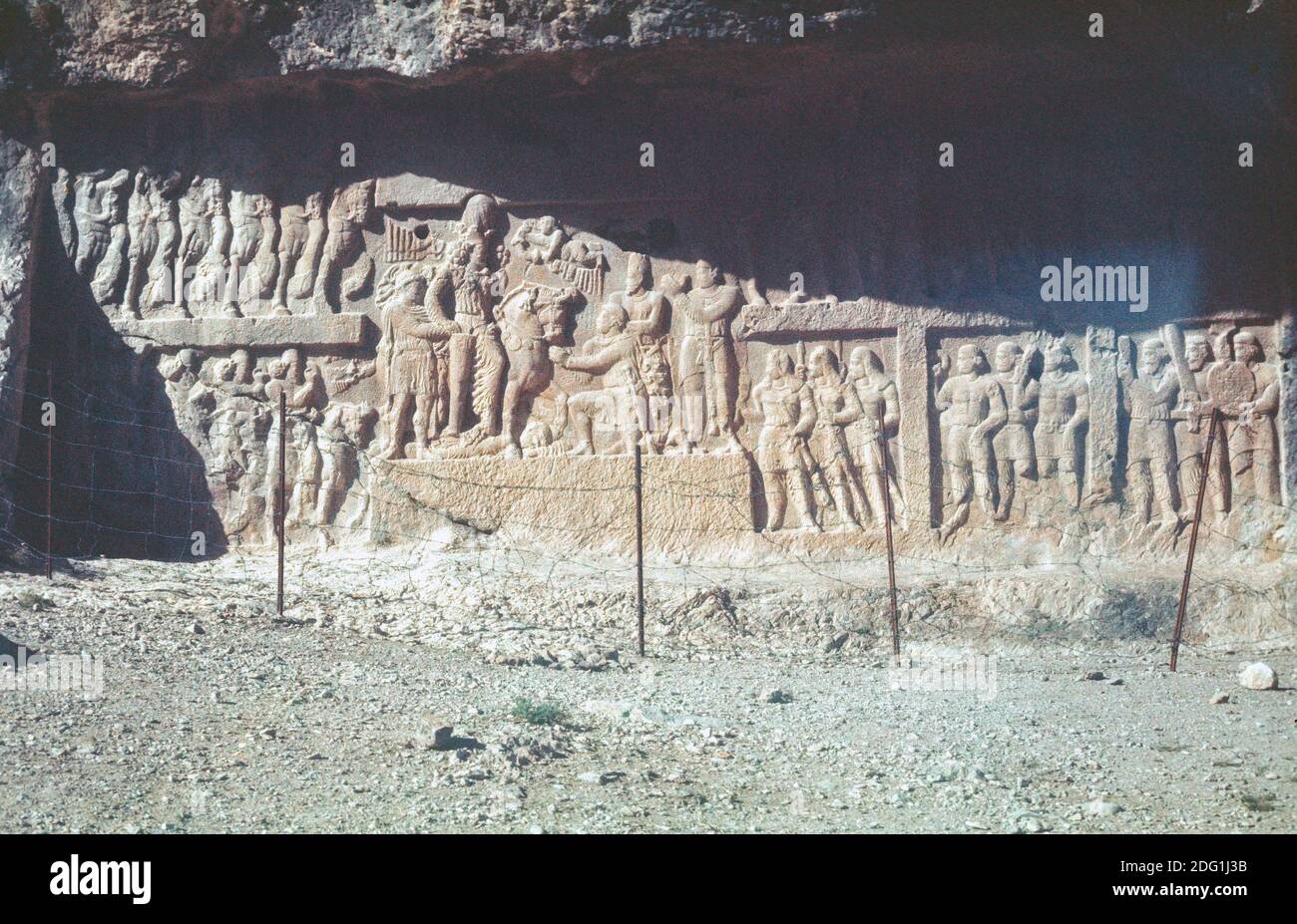 The Triumph of Shapur, Sasanian rock relief, Bishapur, Fars province ...