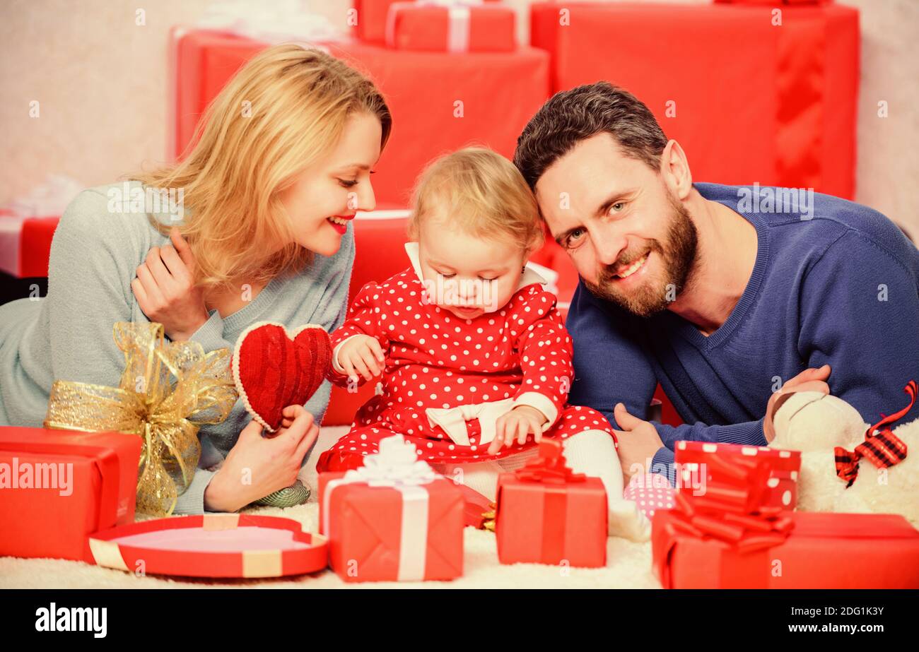 Day to celebrate their love. Couple in love and baby girl. Valentines ...